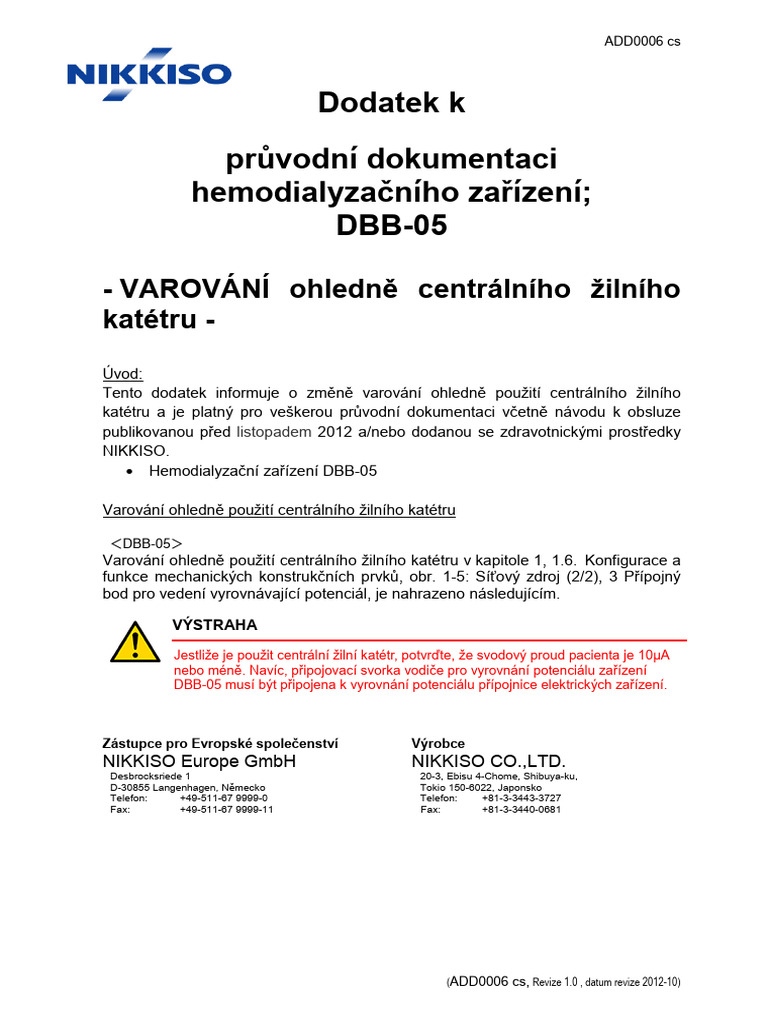 ADD0006cs WARNING of A Central Venous Catheter For DBB-05 | PDF
