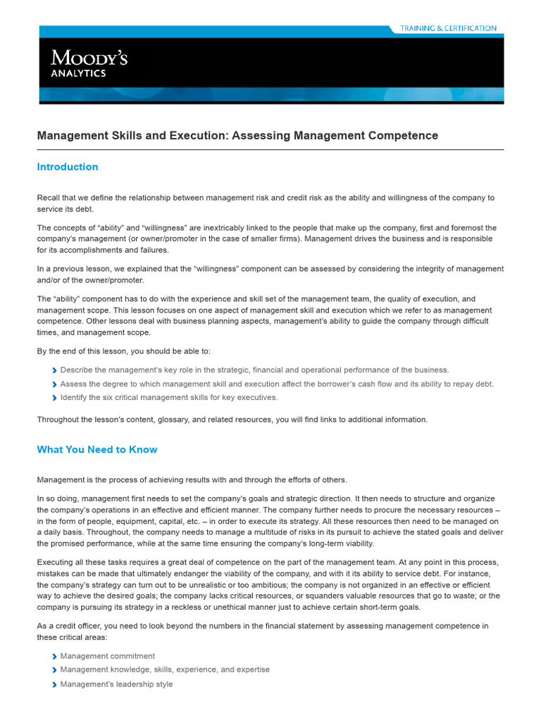 Management Skills and Execution Assessing Management Competence | PDF ...