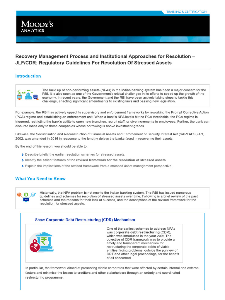 Recovery Management Process and Institutional Approaches For Resolution ...