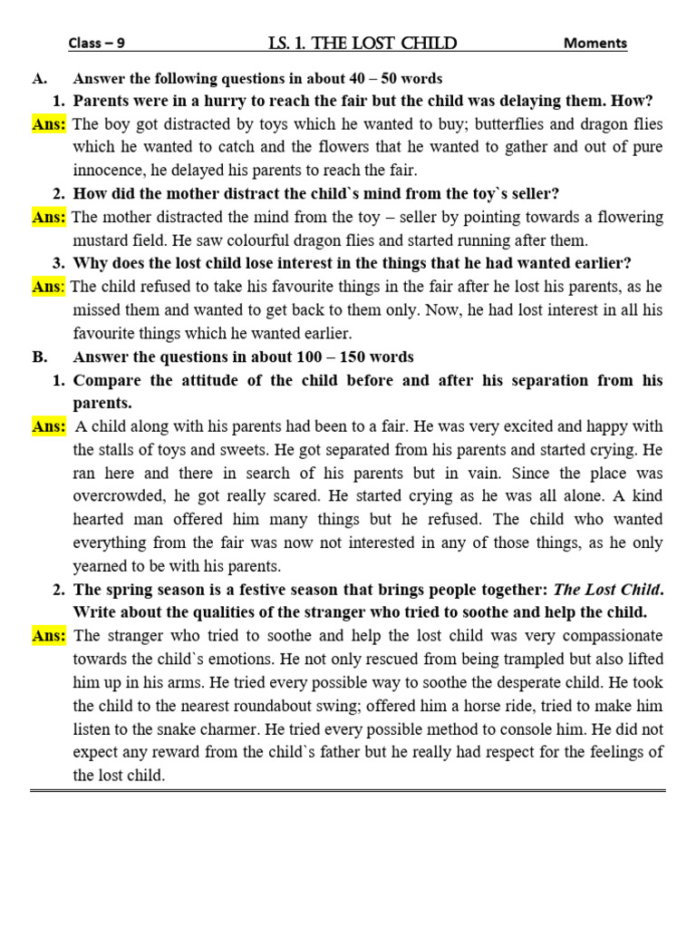 Class 9 Notes on The Lost Child | PDF