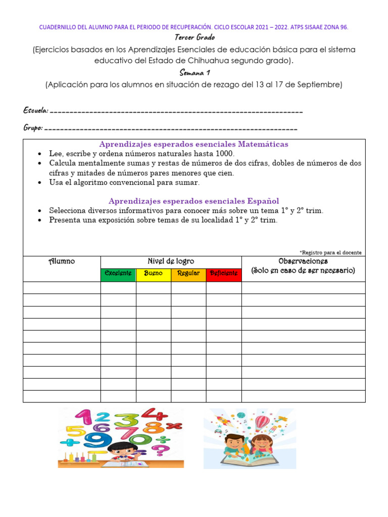 Cuadernillorecuperación_semana 1_3° | PDF
