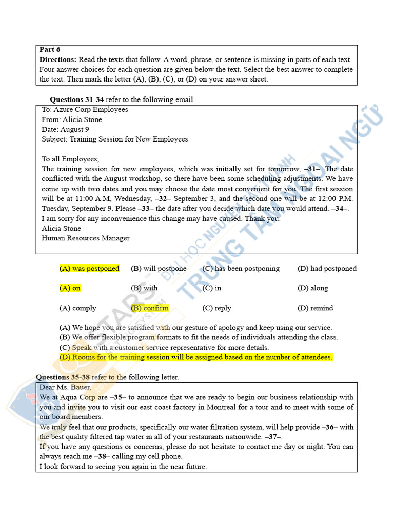 READING REVISION - Part 6-7 - Question 1-69-31.05.2025 - Answer Keys ...