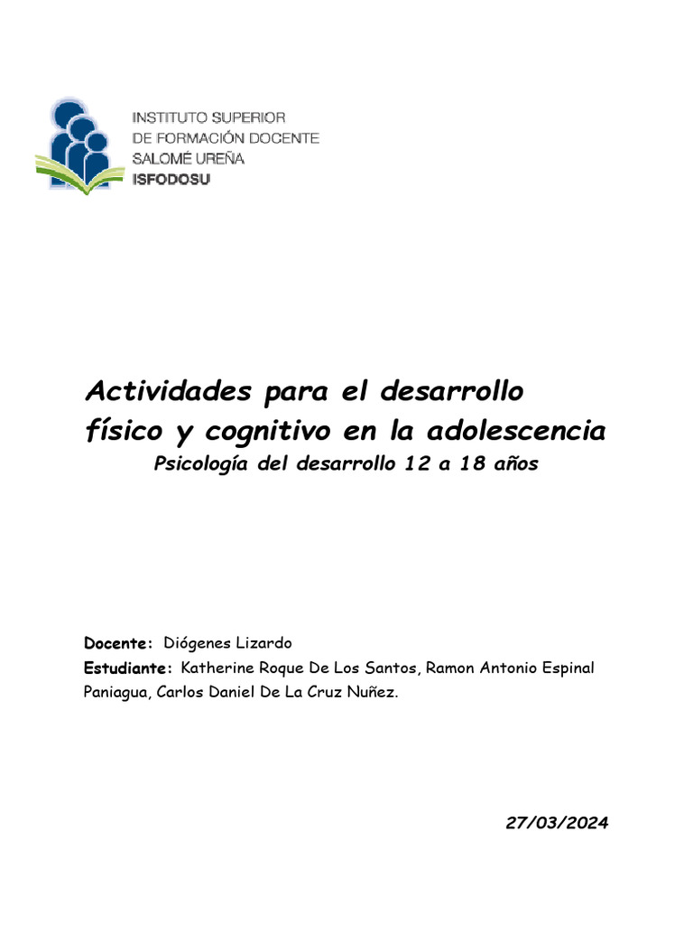 Actividades para El Desarrollo Físico y Cognitivo en La Adolescencia | PDF | Corriendo | Pensamiento
