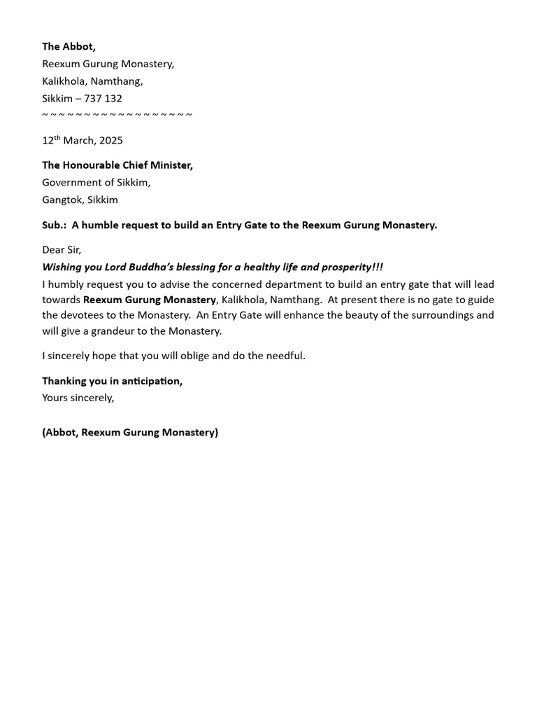 Monastery Letter | PDF