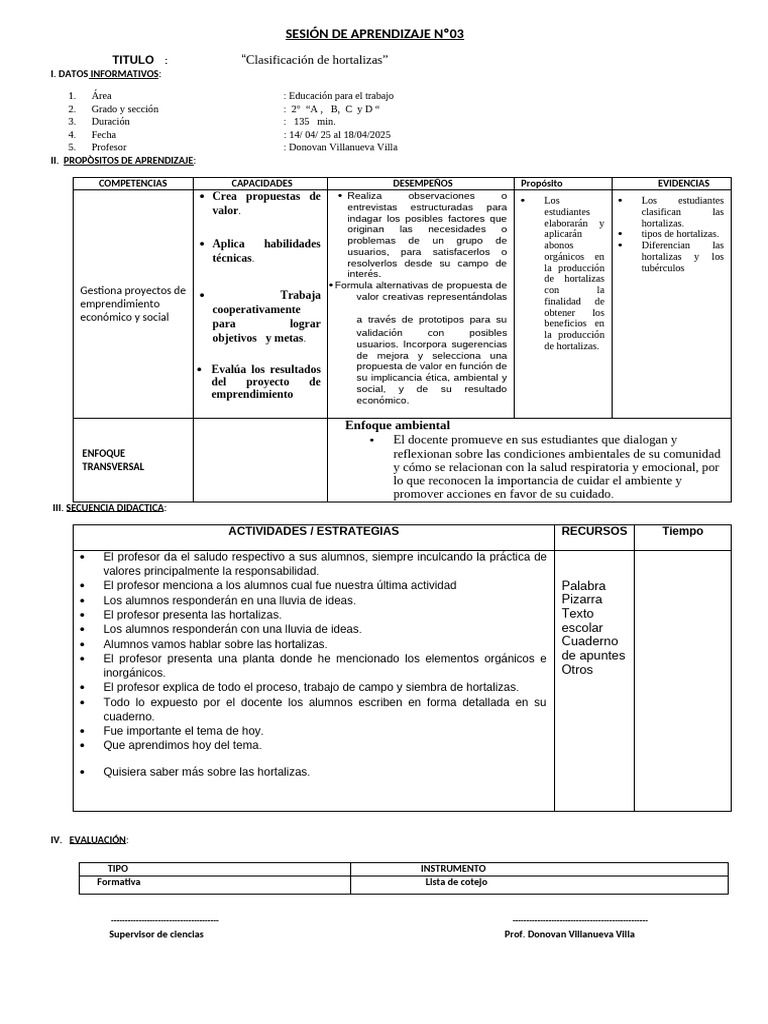 SESIÓN DE APRENDIZAJE #3 Exp. 2 2abcd | PDF | Maestros | Iniciativa empresarial