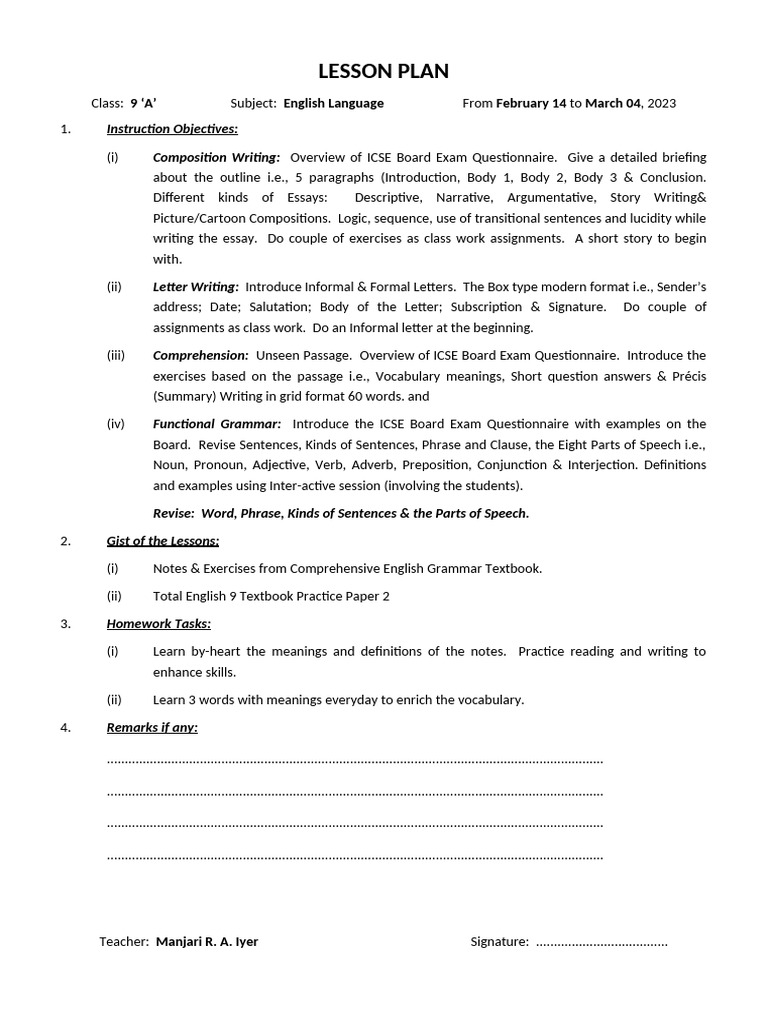 2023 First Term Lesson Plan | PDF | Part Of Speech | English Language