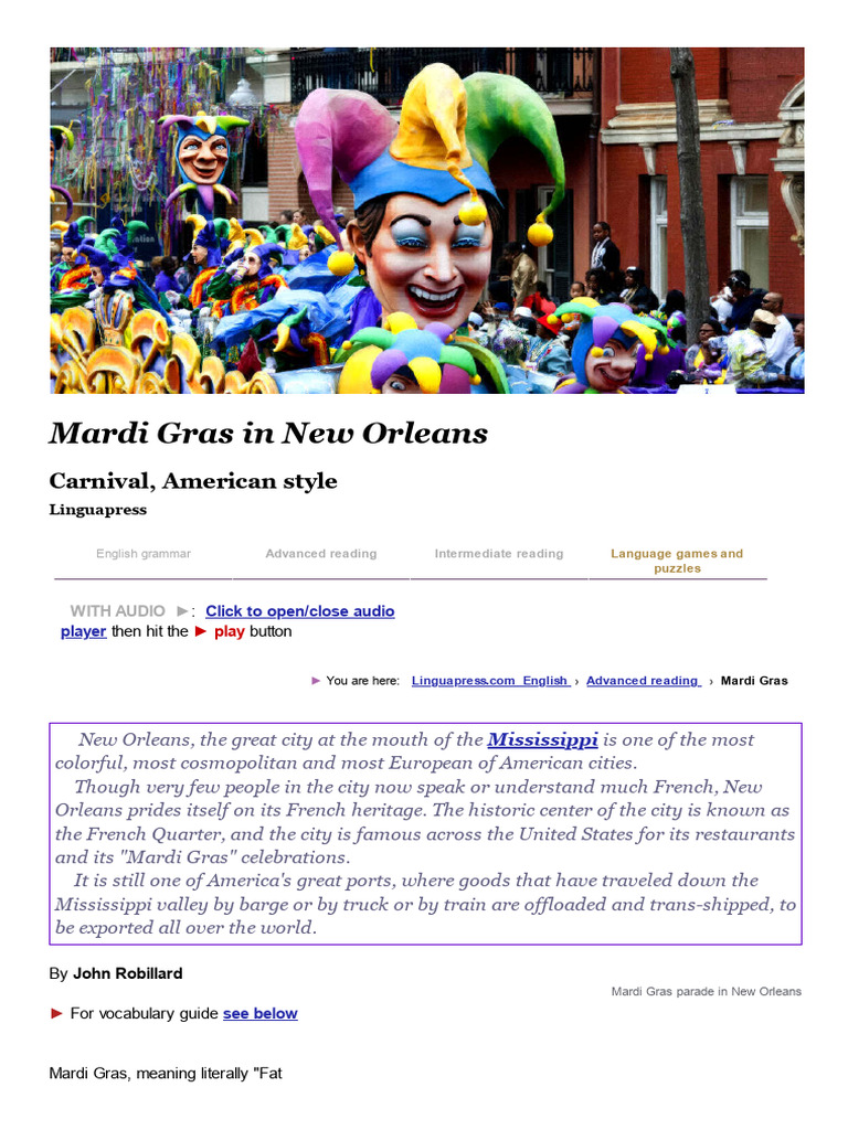 Mardi Gras in New Orleans - Linguapress EFL | PDF | Mardi Gras | Carnival