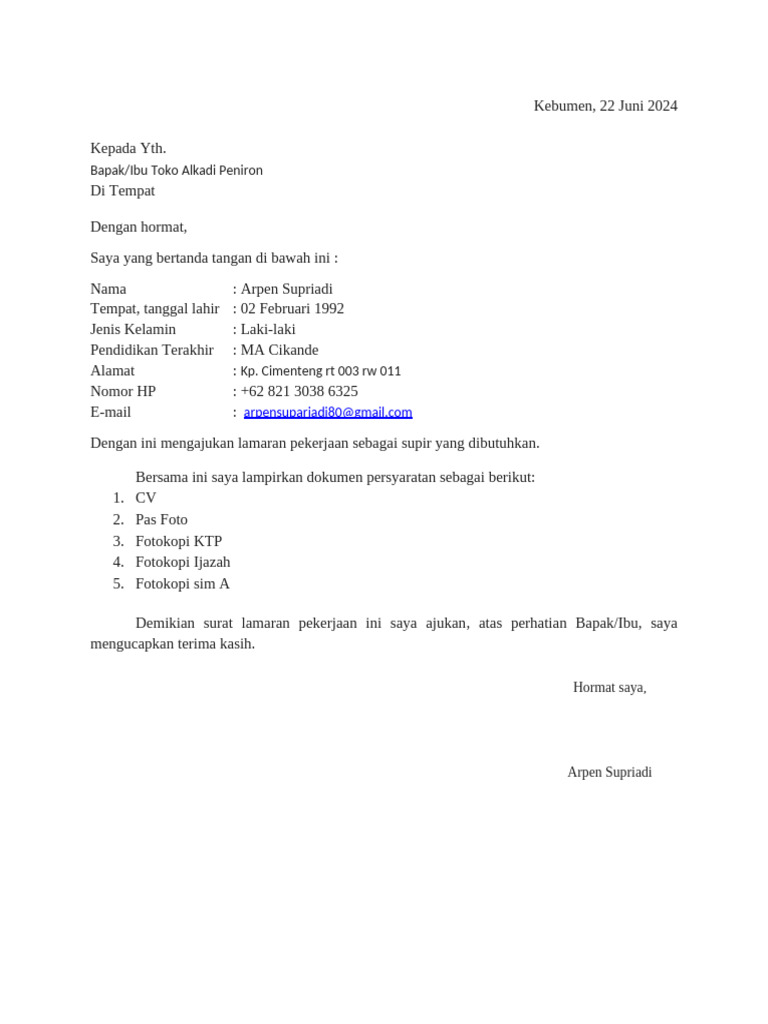 Format Surat Lamaran 1 | PDF