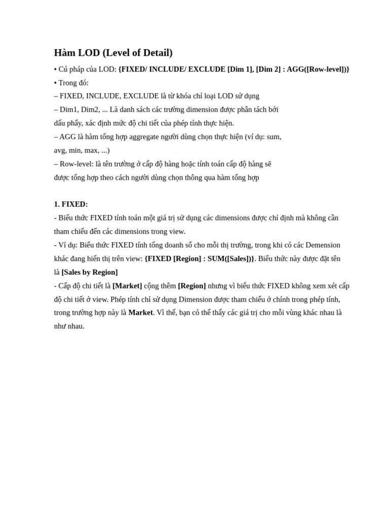 Hàm LOD trong Tableau | PDF