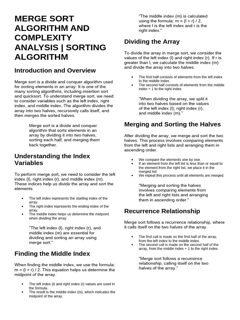 MERGE SORT ALGORITHM AND COMPLEXITY ANALYSIS | PDF | Time Complexity ...