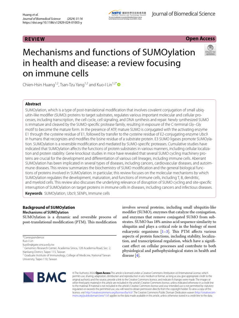 Mechanisms and Functions of SUMOylation in Health | PDF | Macrophage | T Cell