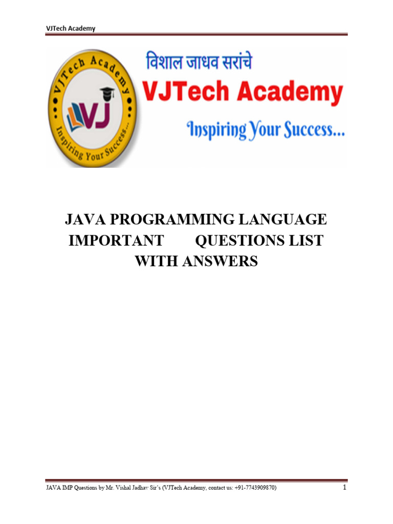 K Scheme Java IMP Questions by VJTech Academy | PDF | Constructor (Object Oriented Programming ...