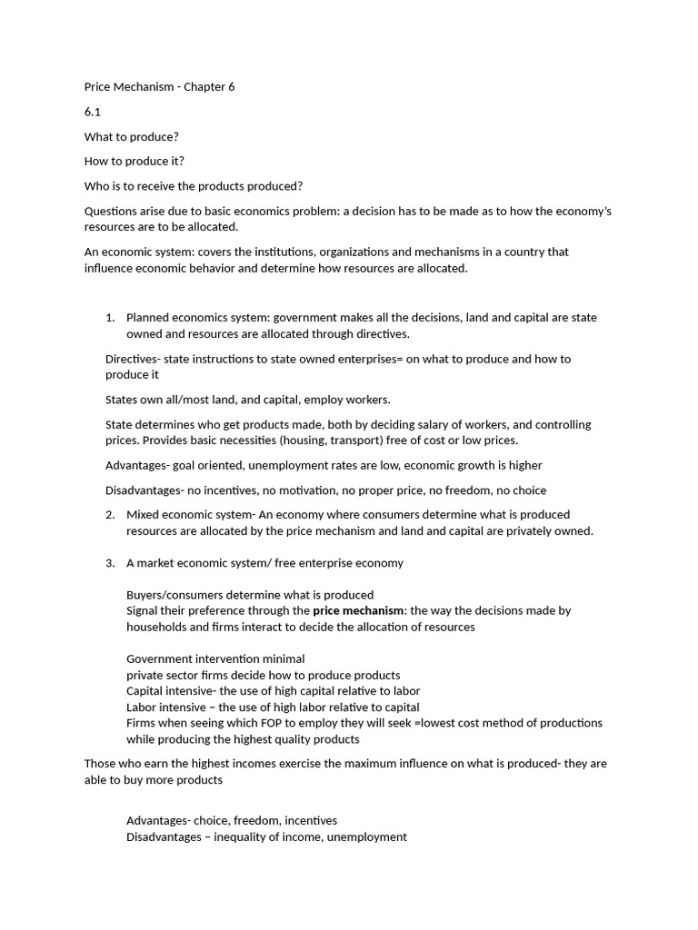 Chapter 6 - Economics IGCSE Notes From TB | PDF | Economic Equilibrium ...
