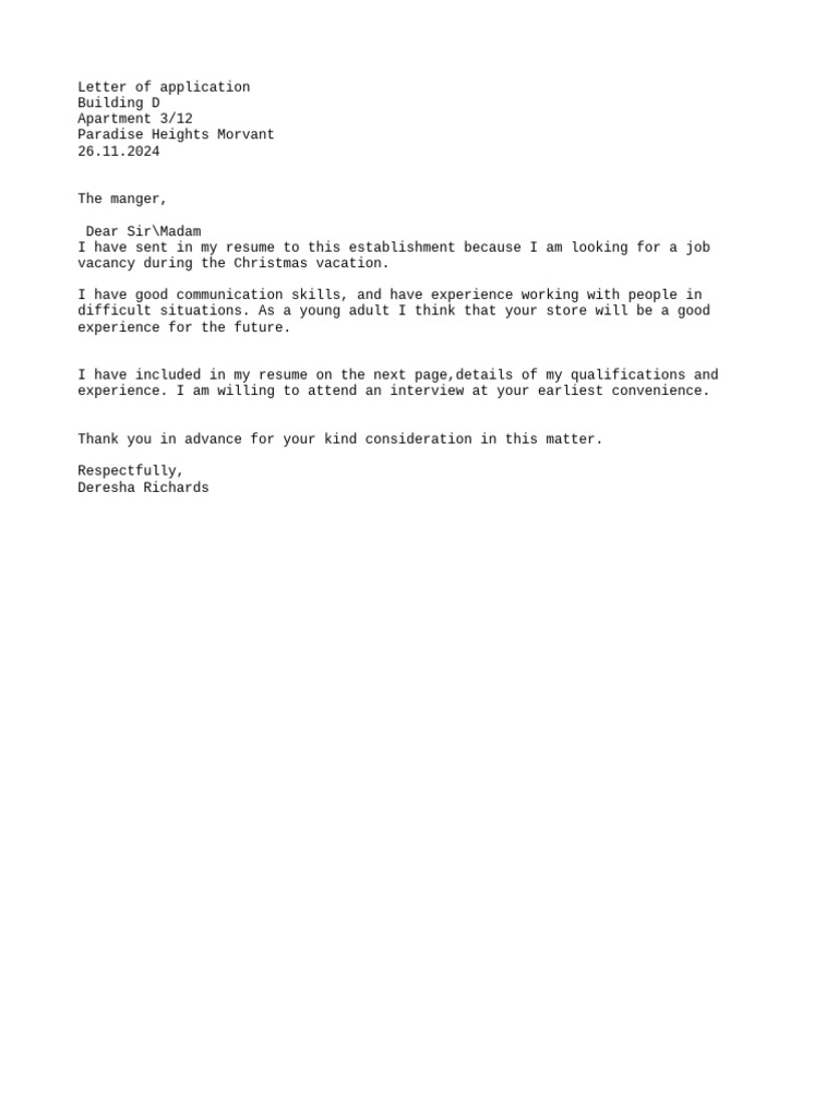 Letter of Application | PDF