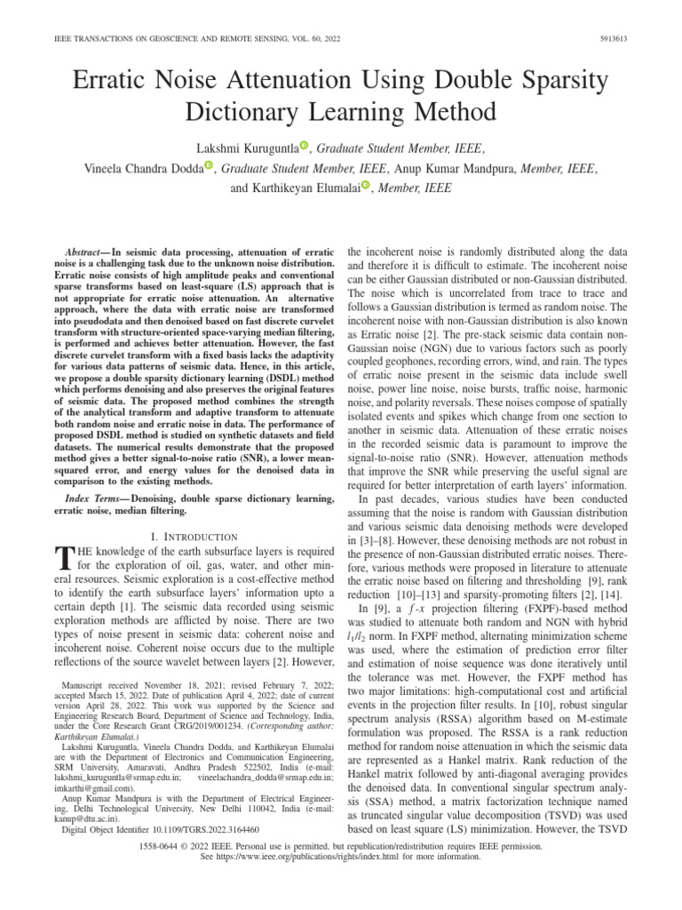 Erratic Noise Attenuation Using Double Sparsity Dictionary Learning Method | PDF | Wavelet ...