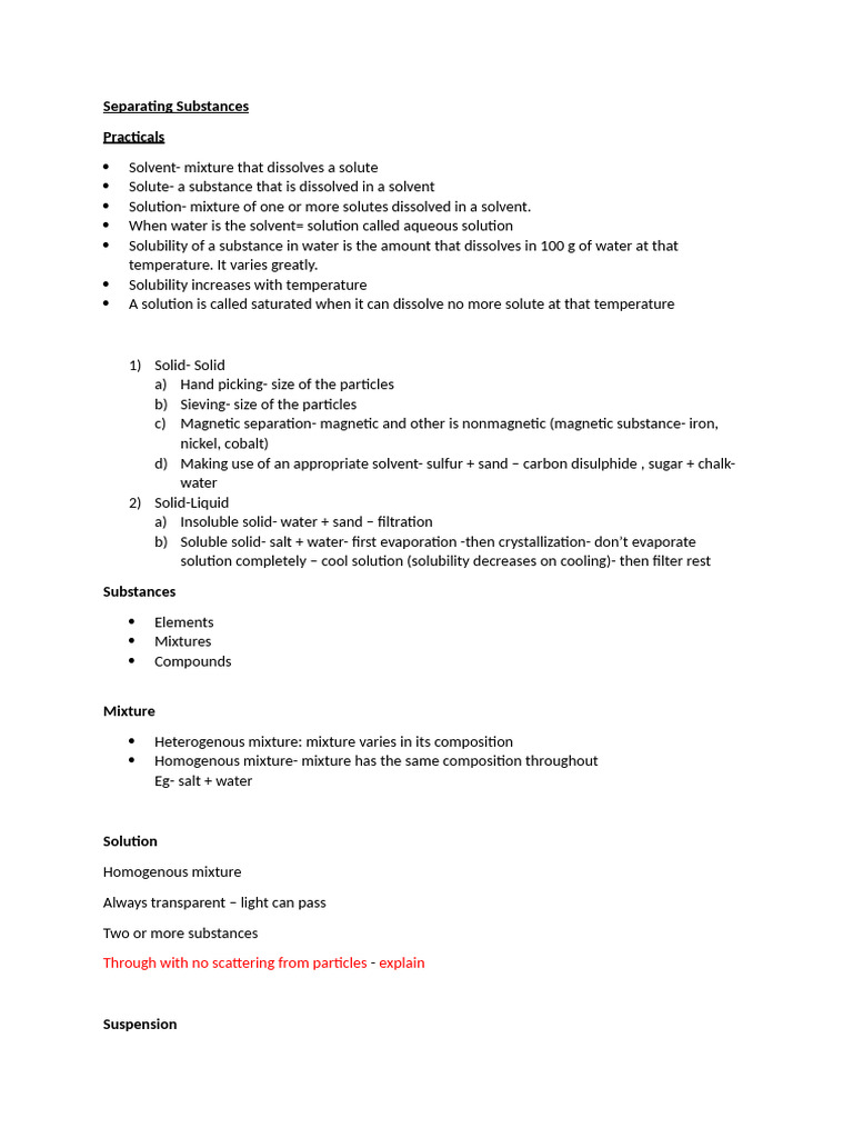 Seperating Techniques - Chemistry IGCSE | PDF | Mixture | Solubility