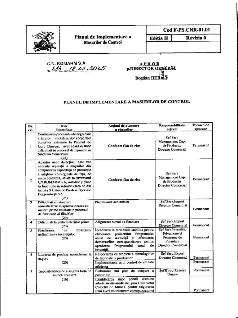 Plan Implementare Masuri Control 2025 | PDF