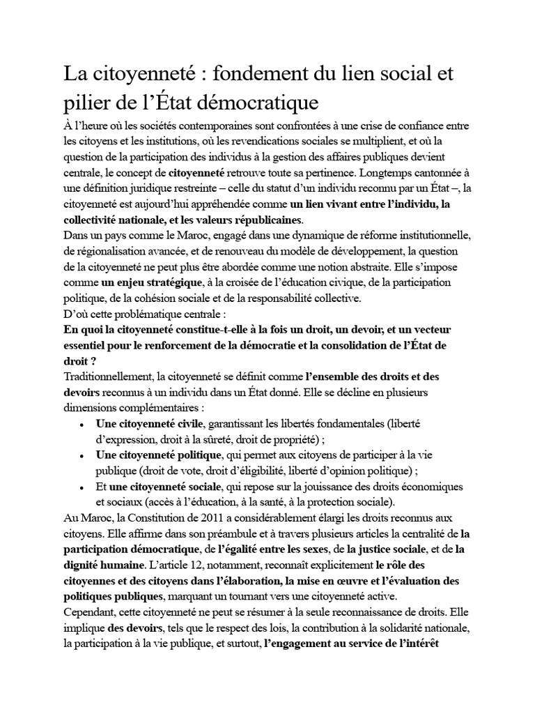 La citoyenneté : droits et devoirs essentiels | PDF | Citoyenneté ...