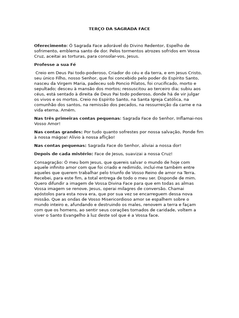 Como Rezar o Terço da Sagrada Face | PDF