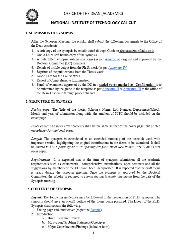 Guidelines For Preparation and Submission of PHD Synopsis - 0 | PDF ...