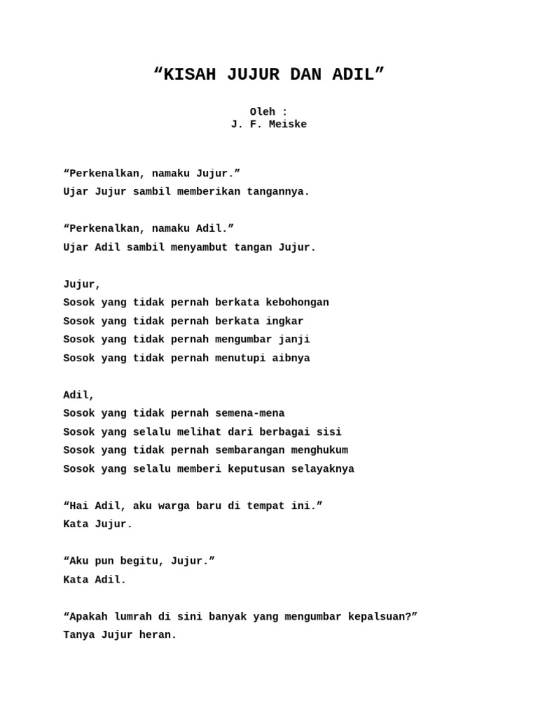 Kisah Jujur Dan Adil - J.F. Meiske | PDF