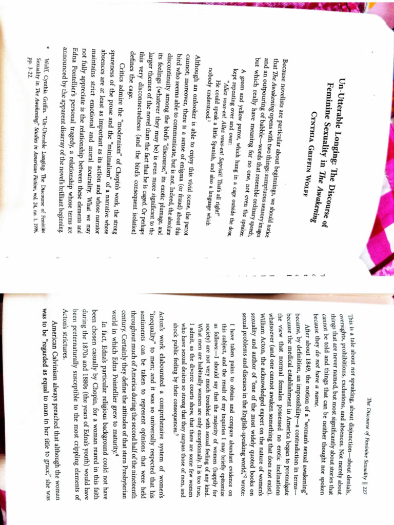 Cynthia Gyffin Wolff - Discourse of Feminine Sexuality in The Awakening ...