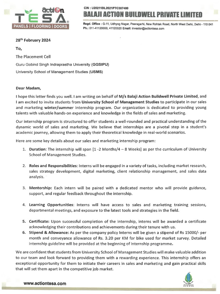 Internship Invitation | PDF