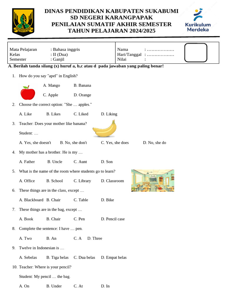 SAS Bahasa Inggris Kelas 2 | PDF