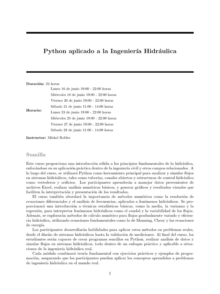 Temario FInal - Python Aplicado A La Hidráulica | PDF | Análisis numérico | Ecuaciones