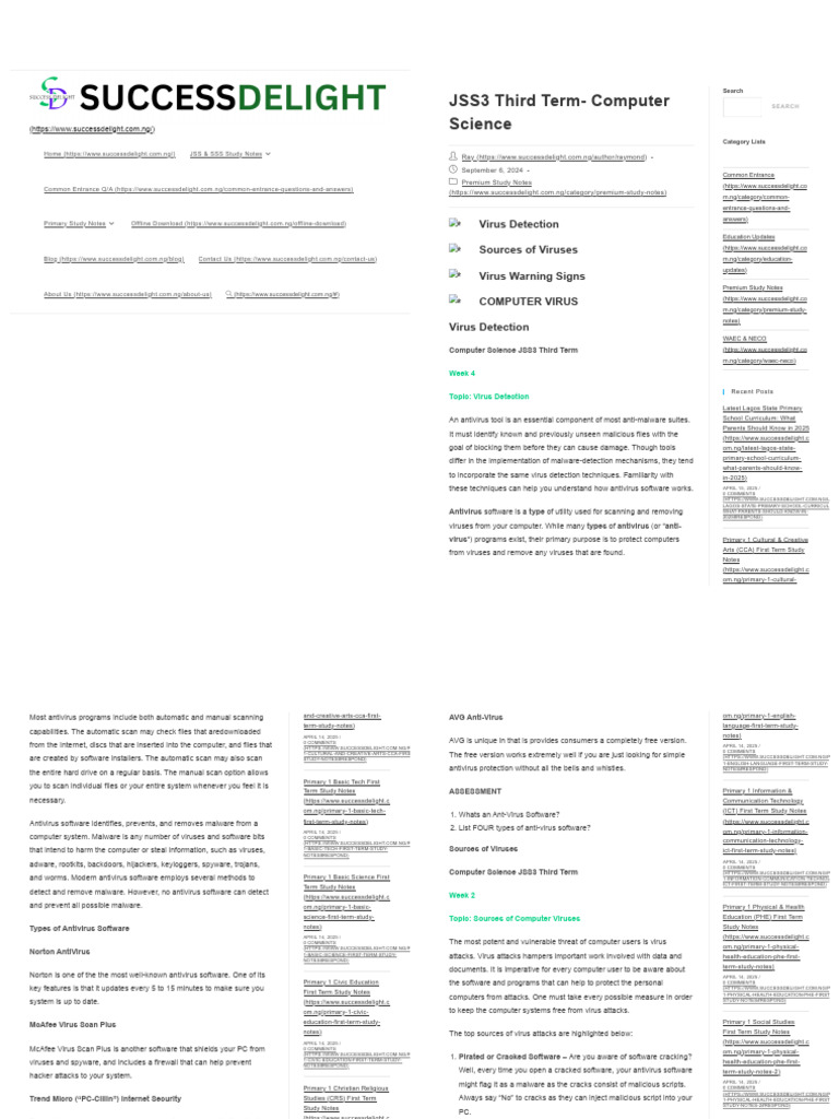 JSS3 Third Term - Computer Science | PDF | Computer Virus | Malware