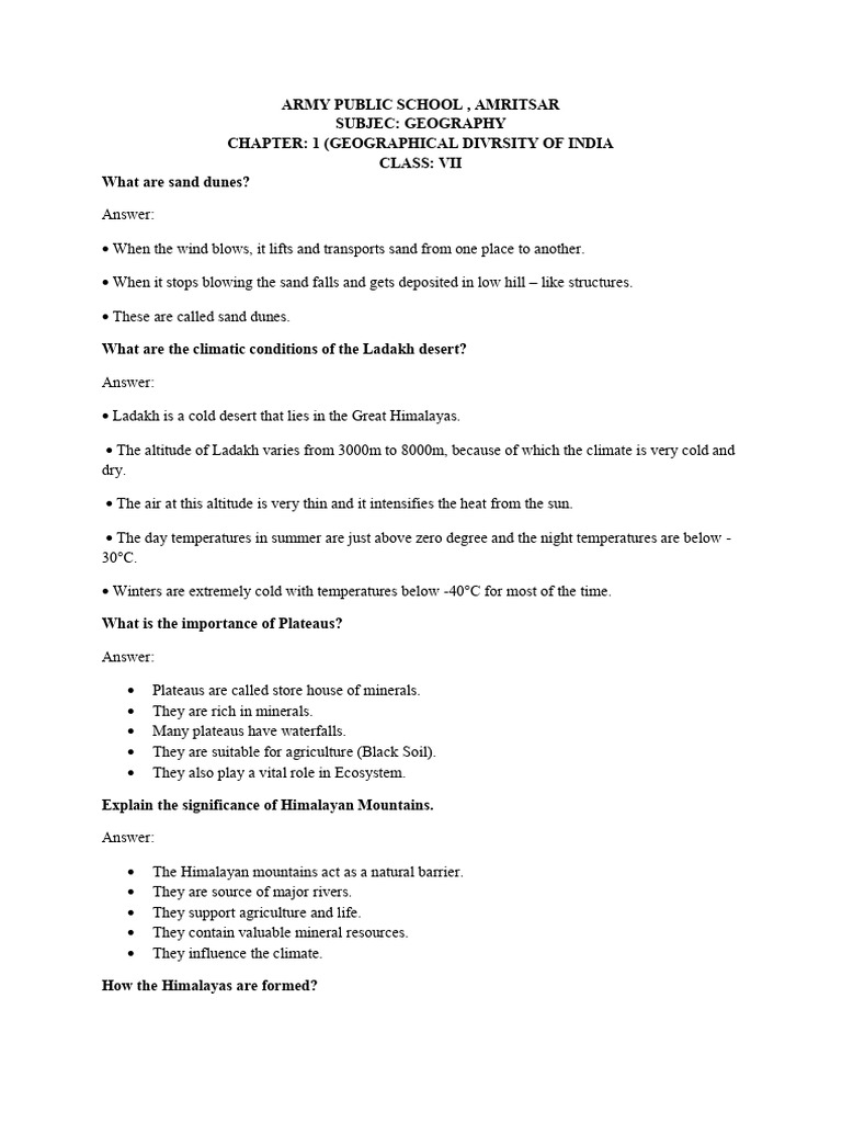 Extra Ques Answer of Geo CH 1 Class 7th | PDF