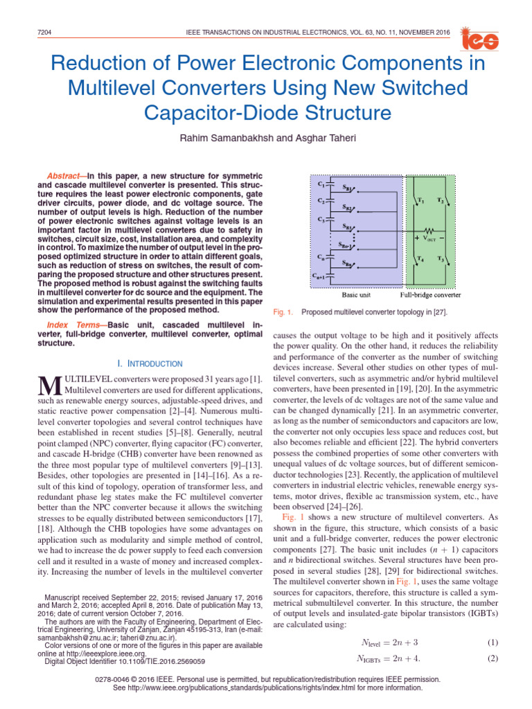 Reduction of Power Electronic Components in Multilevel Converters Using ...