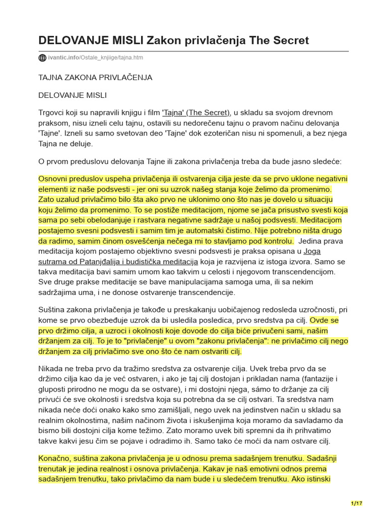 ivantic.info-DELOVANJE MISLI Zakon privlačenja The Secret | PDF
