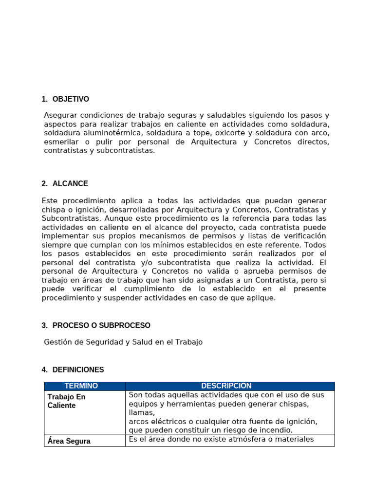 PROCEDIMIENTO PARA TRABAJOS EN CALIENTE | PDF | Soldadura | Construcción