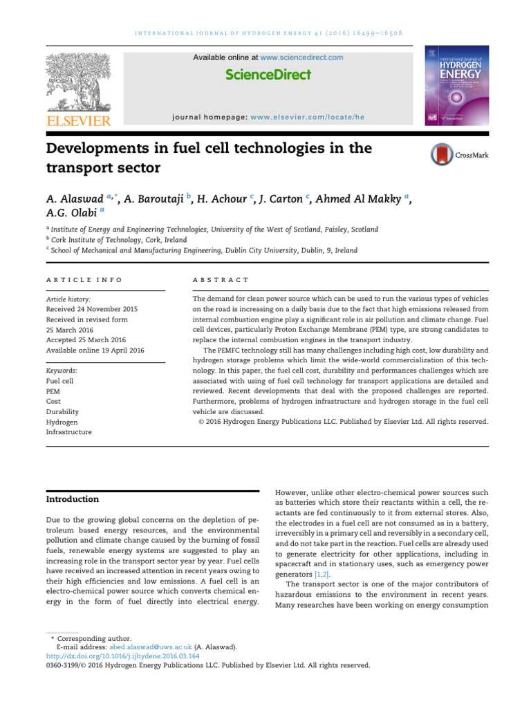Developments in Fuel Cell Technologies in The Transport Sector | PDF ...