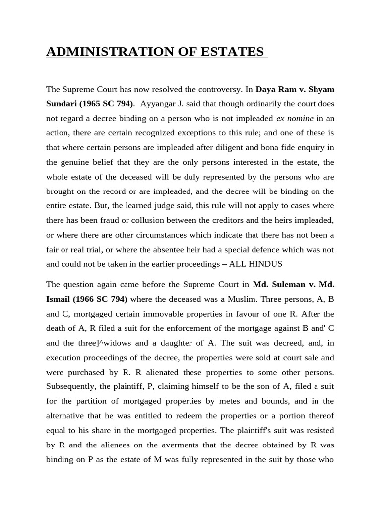 Administration of Estates in Hindu and Muslim Law | PDF | Lawsuit ...
