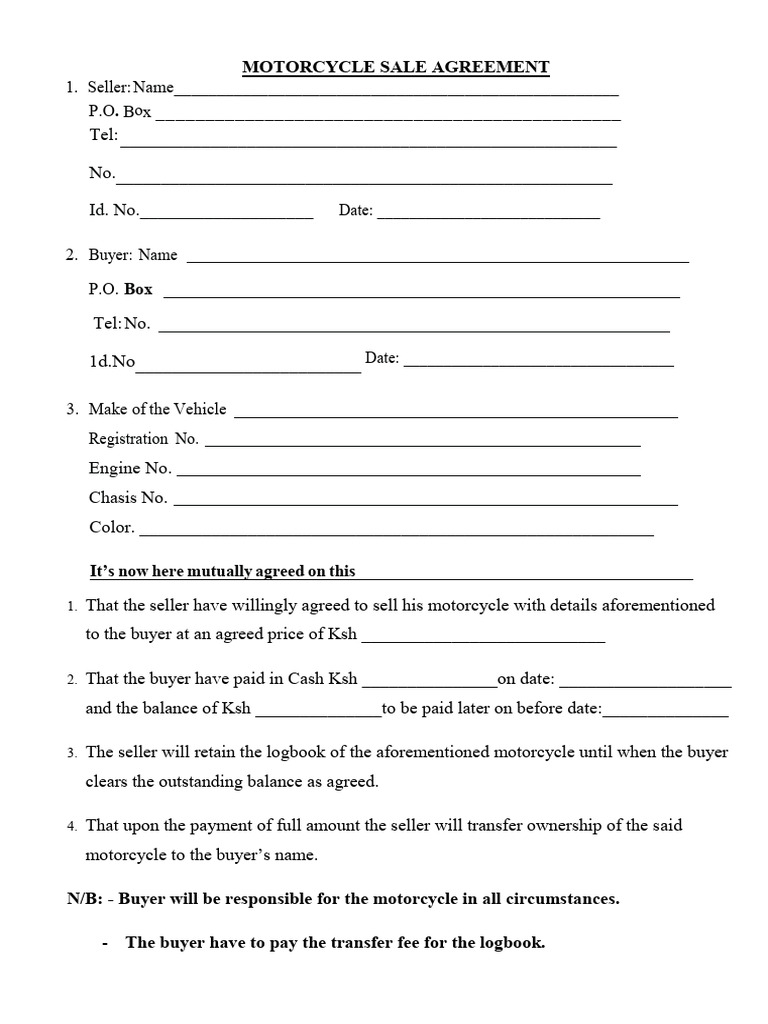 Motorcycle Agreements | PDF