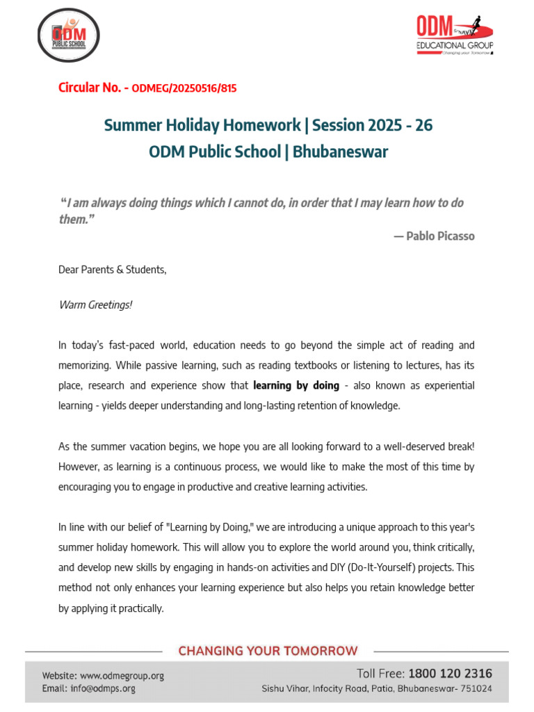 OPS - Summer Break - HHW 2025 - 26 - Grade X | PDF | Learning | Homework