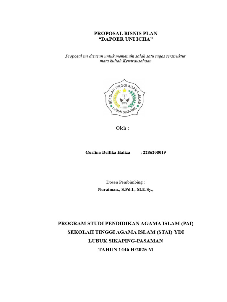 Proposal Bisnis Plan Gusfina DH | PDF