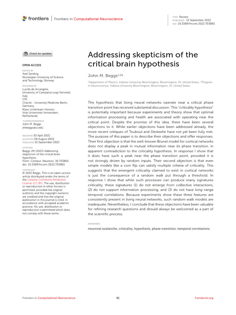 Skepticism of The Critical Brain Hypothesis | PDF | Power Law | Phase ...