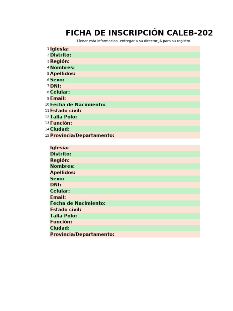 Ficha de Inscripción Caleb | PDF