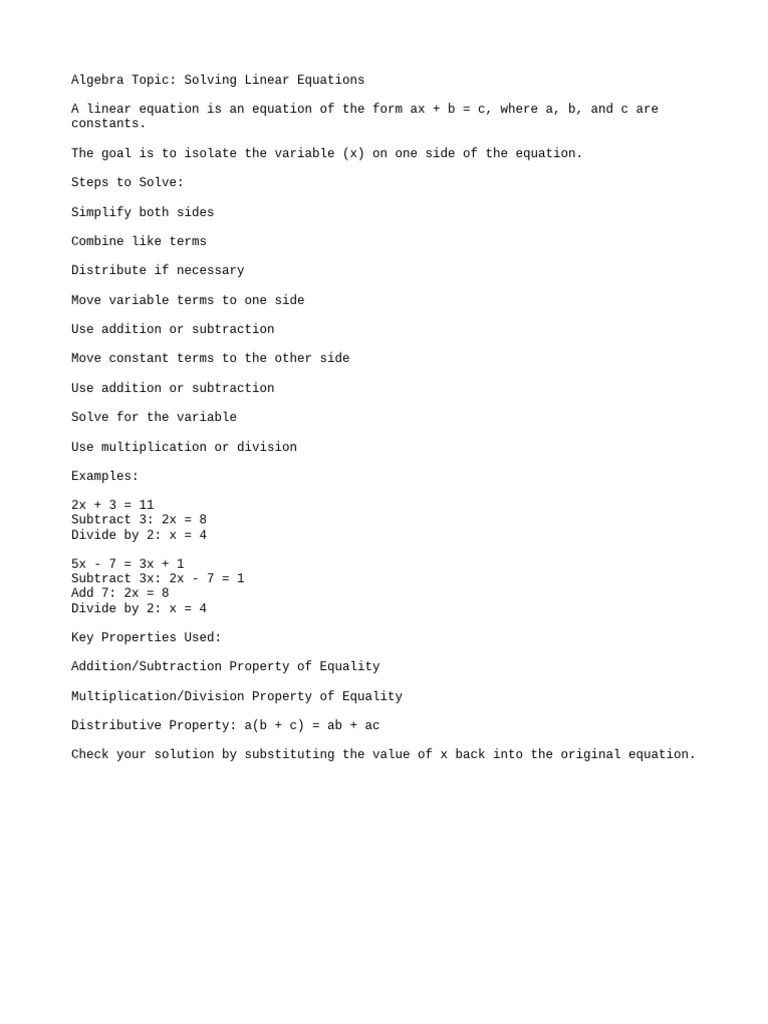 Linear Equation Notes | PDF