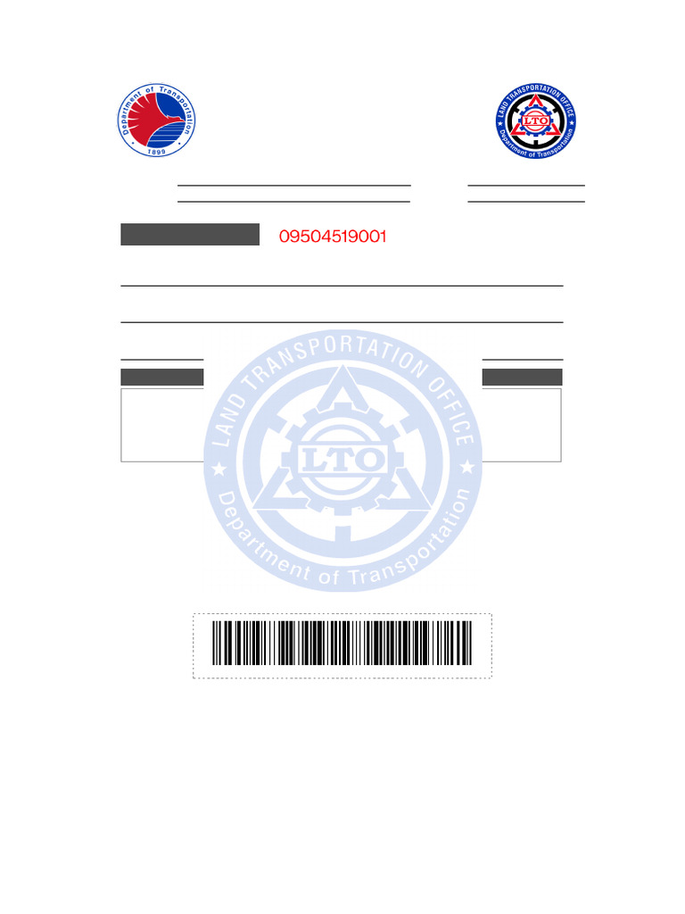 Official Receipt: Land Transportation Office | PDF