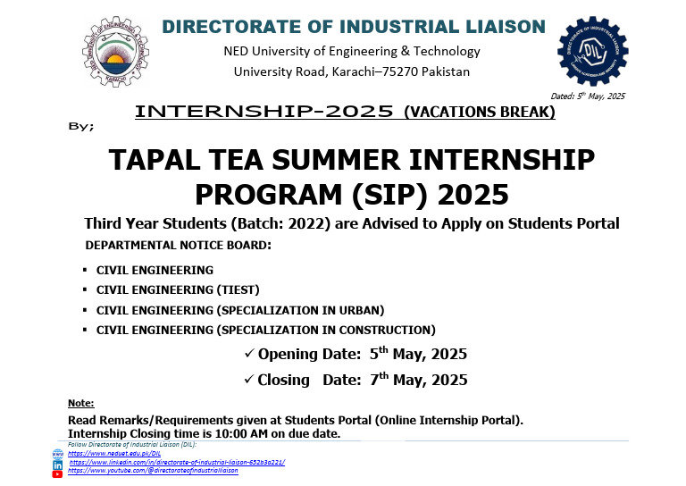 Tapal Tea Summer Internship PROGRAM (SIP) 2025: Directorate of ...