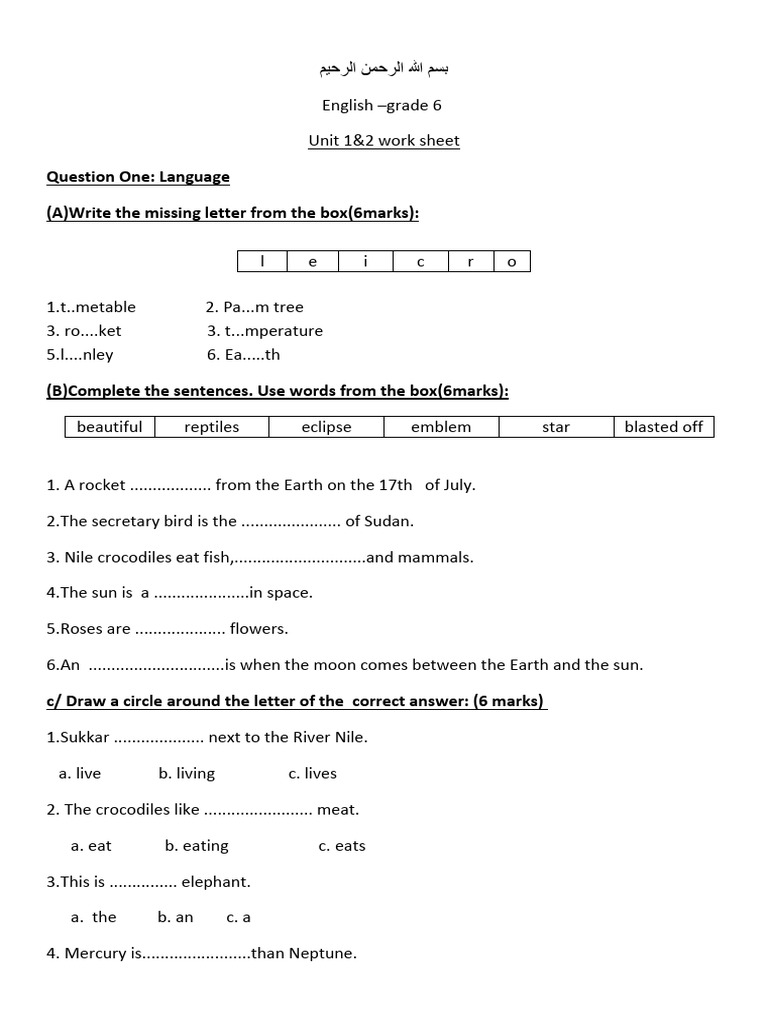 Grade 6 English Worksheet - Sudan | PDF | Sudan