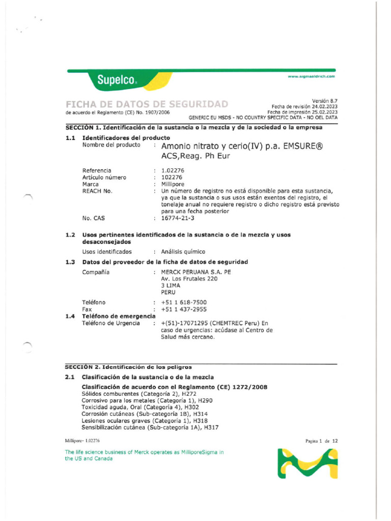03 MSDS 2 Nitrato de aminio cerico | PDF