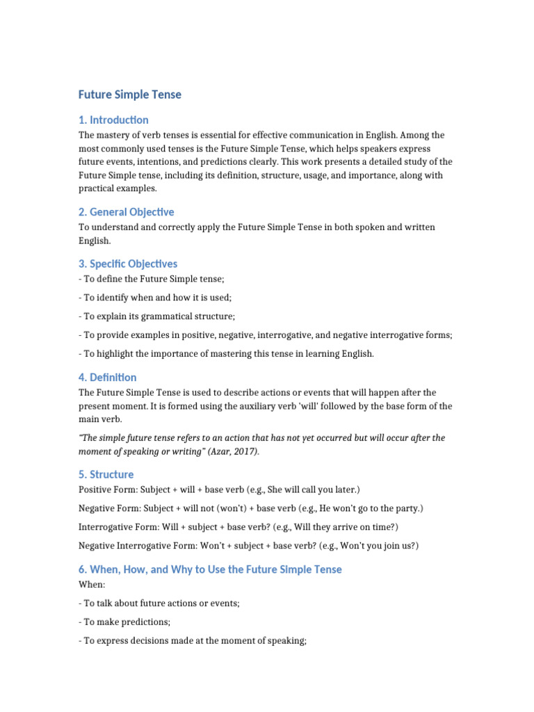 Mastering Future Simple Tense | PDF | Verb | Grammatical Tense