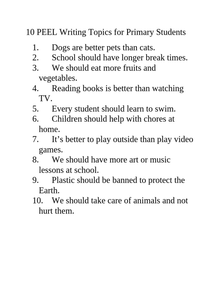 PEEL Writing Topics for Kids | PDF