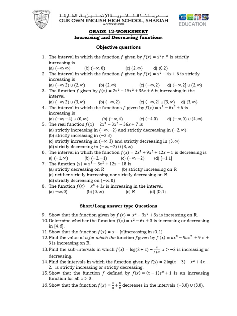 Increasing And Decreasing Functions Pdf Monotonic Function