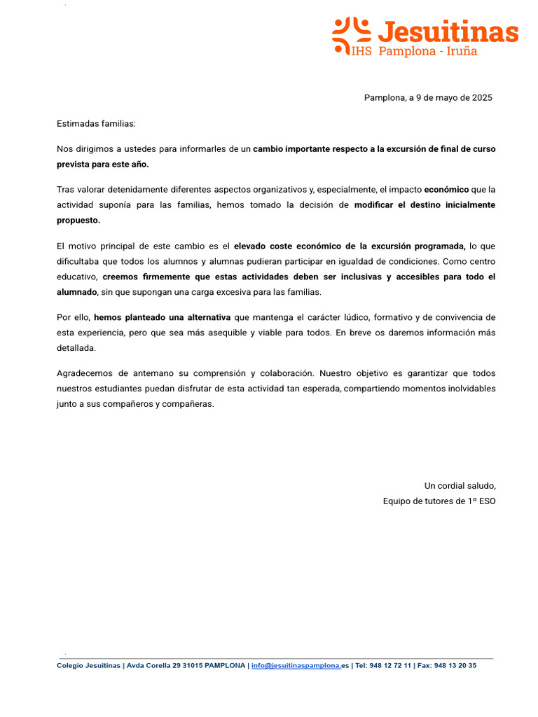 Circular Motivo Cambio de Excursión - Documentos de Google | PDF